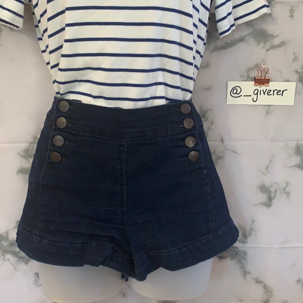 30 Salior Style Button Up Side Denim Shorts - Gem